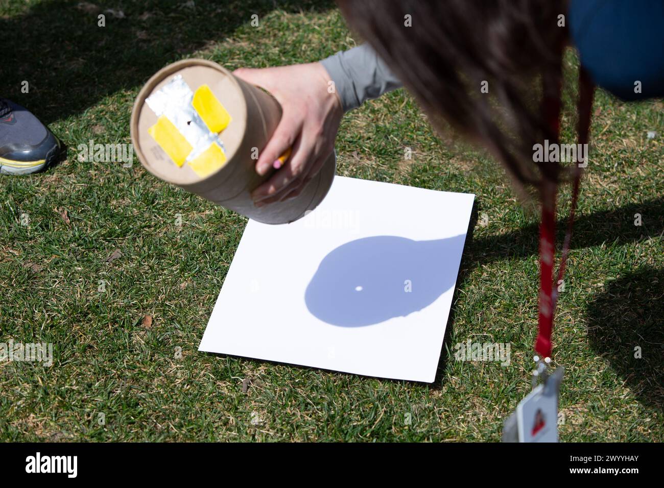 Cambridge, USA. 08th Apr, 2024. A pinhole device used to show the solar ...