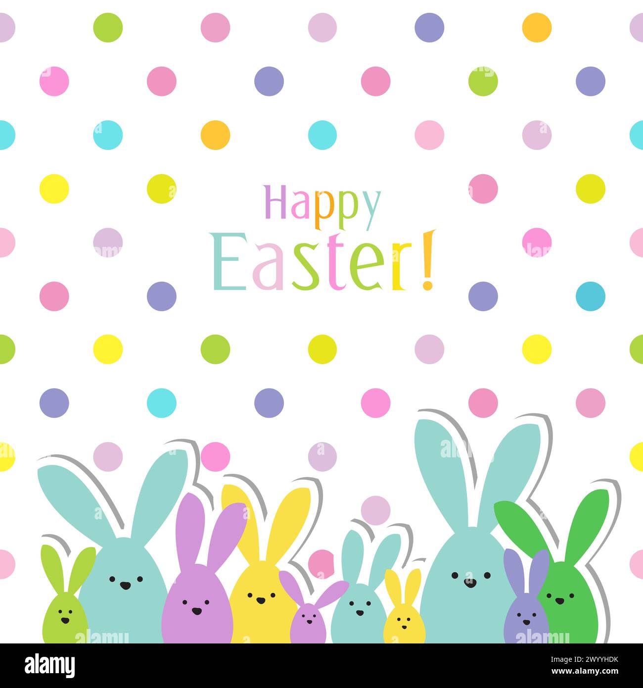 Celebration Greeting Easter card, colorful easter bunny family on polka dot background Stock ...