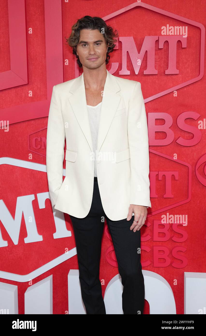 Chase Stokes attends the 2024 CMT Music Awards at Moody Center on April ...