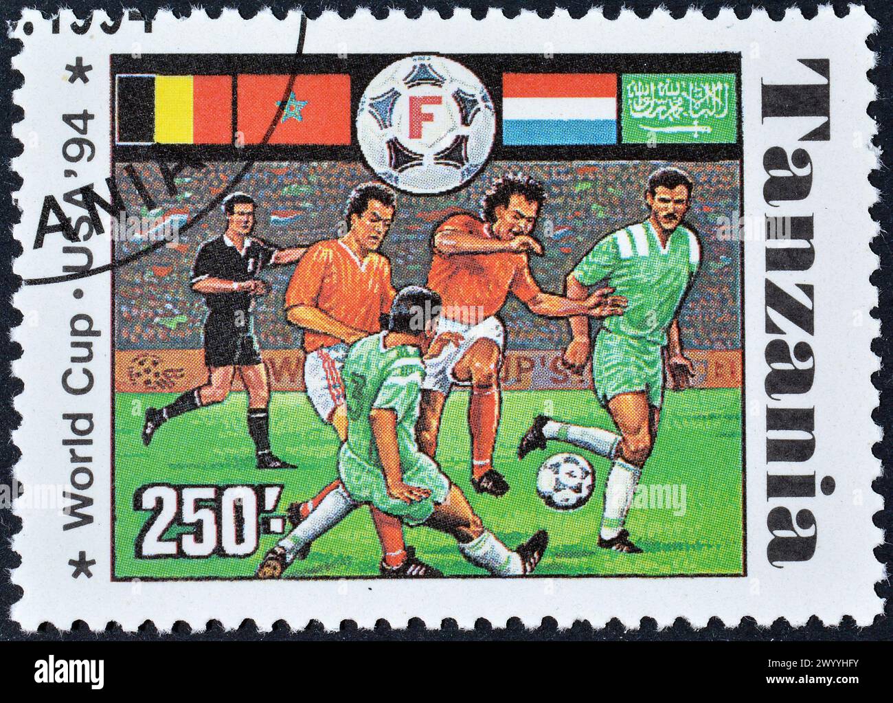 Cancelled postage stamp printed by Tanzania, that shows FIFA World Cup ...