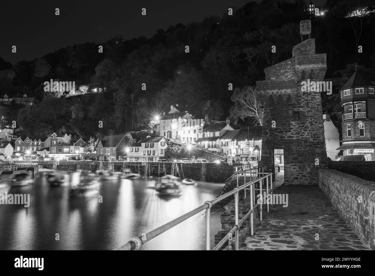 Night photo of Lynmouth on the north Devon coast Stock Photo - Alamy