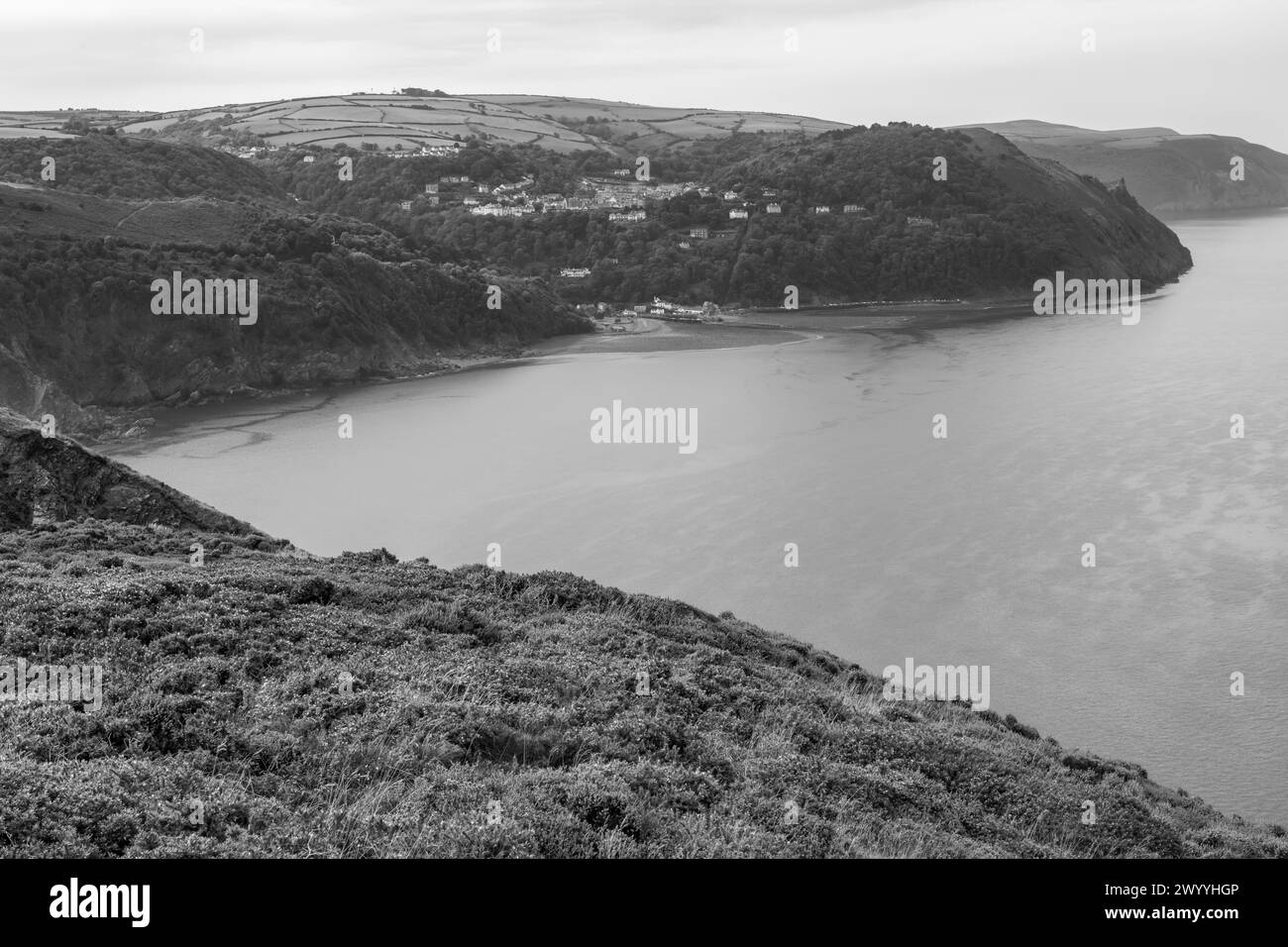 View from Countisbury Hill of Lynton and Lynmouth in Devon Stock Photo ...