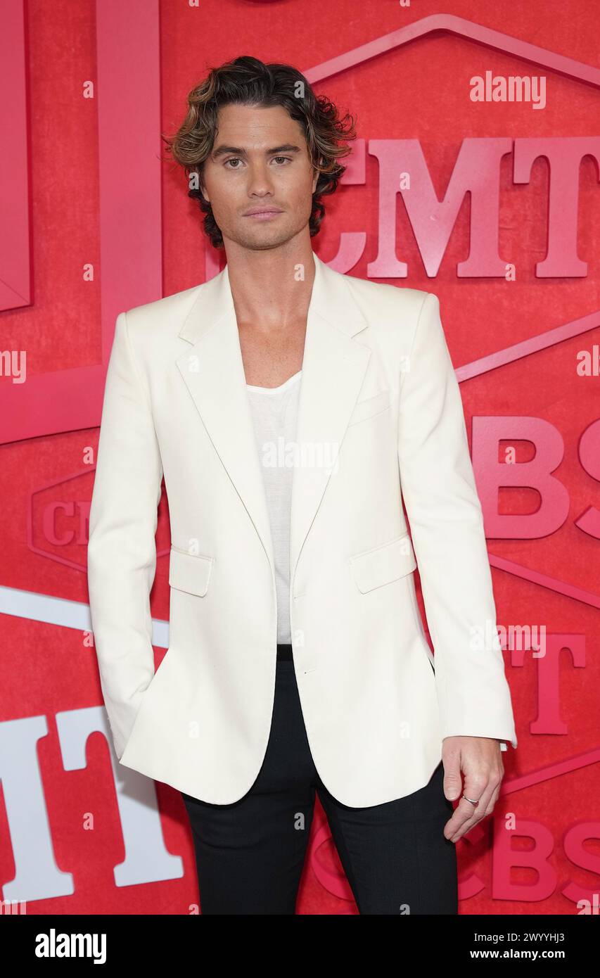 Chase Stokes attends the 2024 CMT Music Awards at Moody Center on April ...