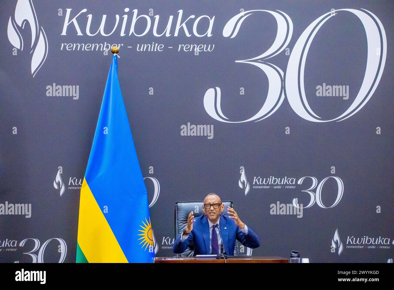 Kigali, Rwanda. 8th Apr, 2024. Rwandan President Paul Kagame speaks at ...