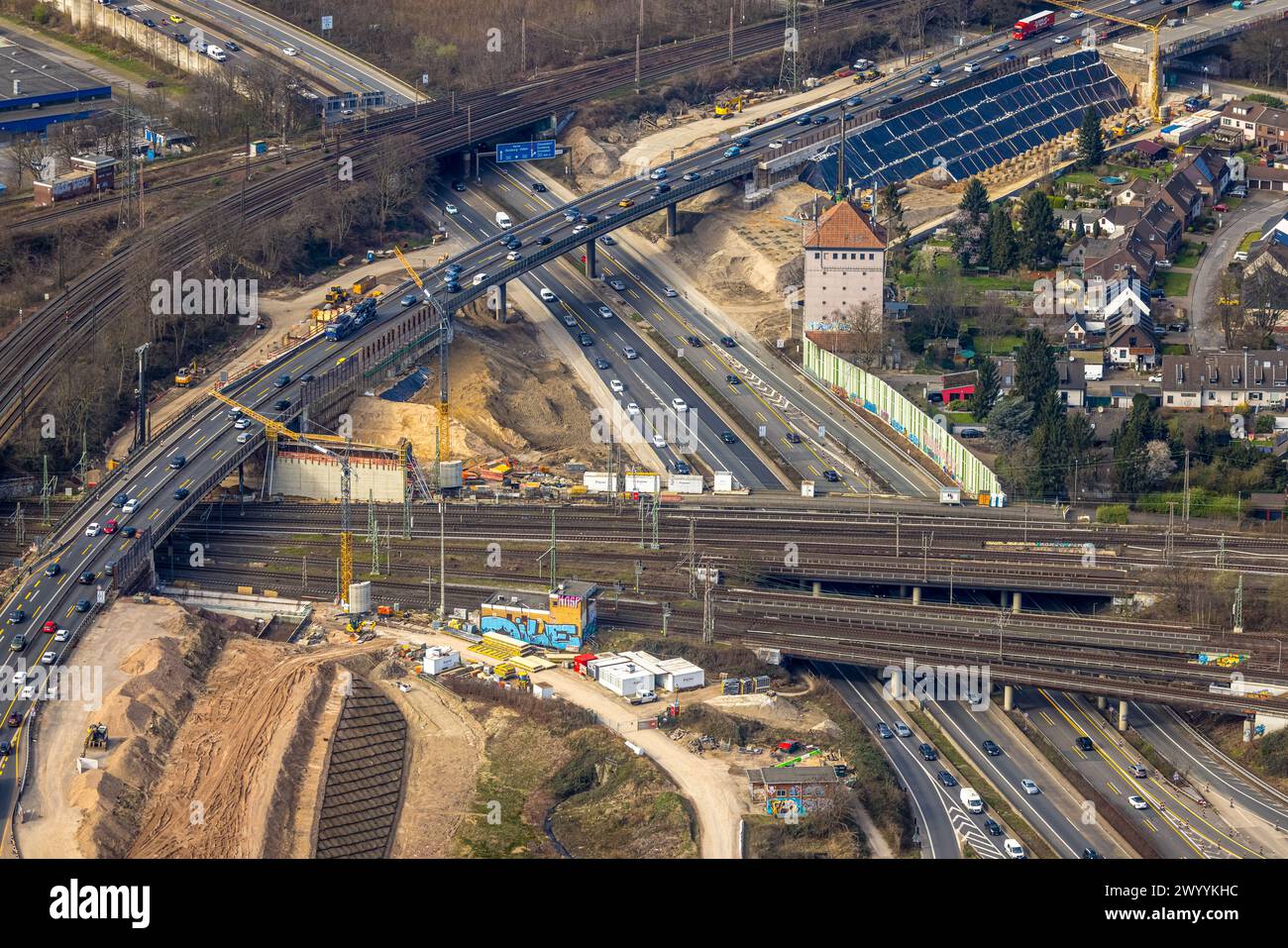 Aerial view, interchange Kaiserberg of the highways A40 and A3 with ...