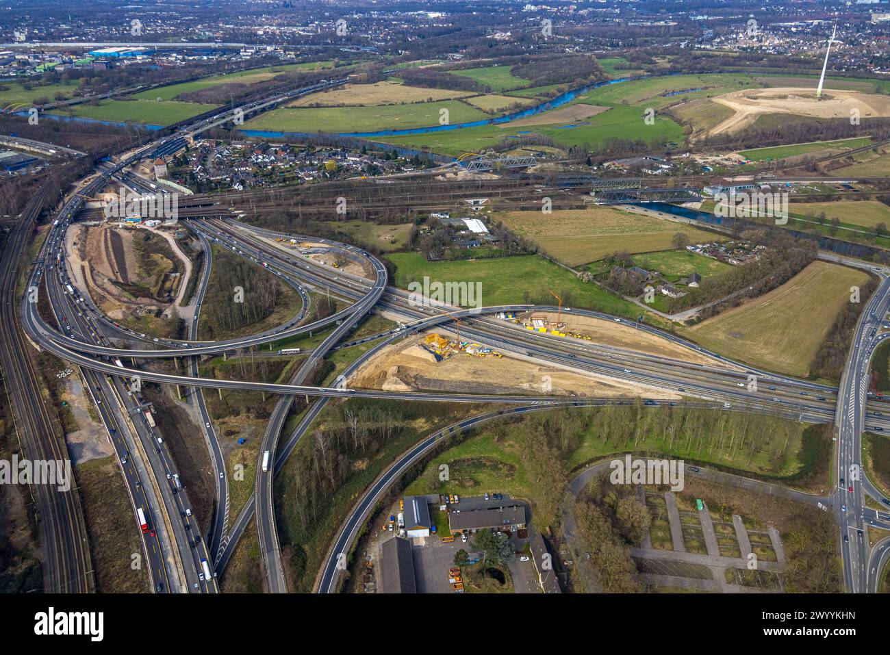 Aerial view, interchange Kaiserberg of the highways A40 and A3 with ...