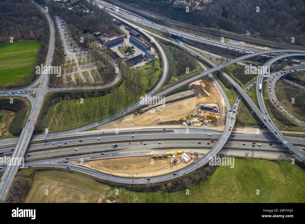 Aerial view, interchange Kaiserberg of the highways A40 and A3 with ...