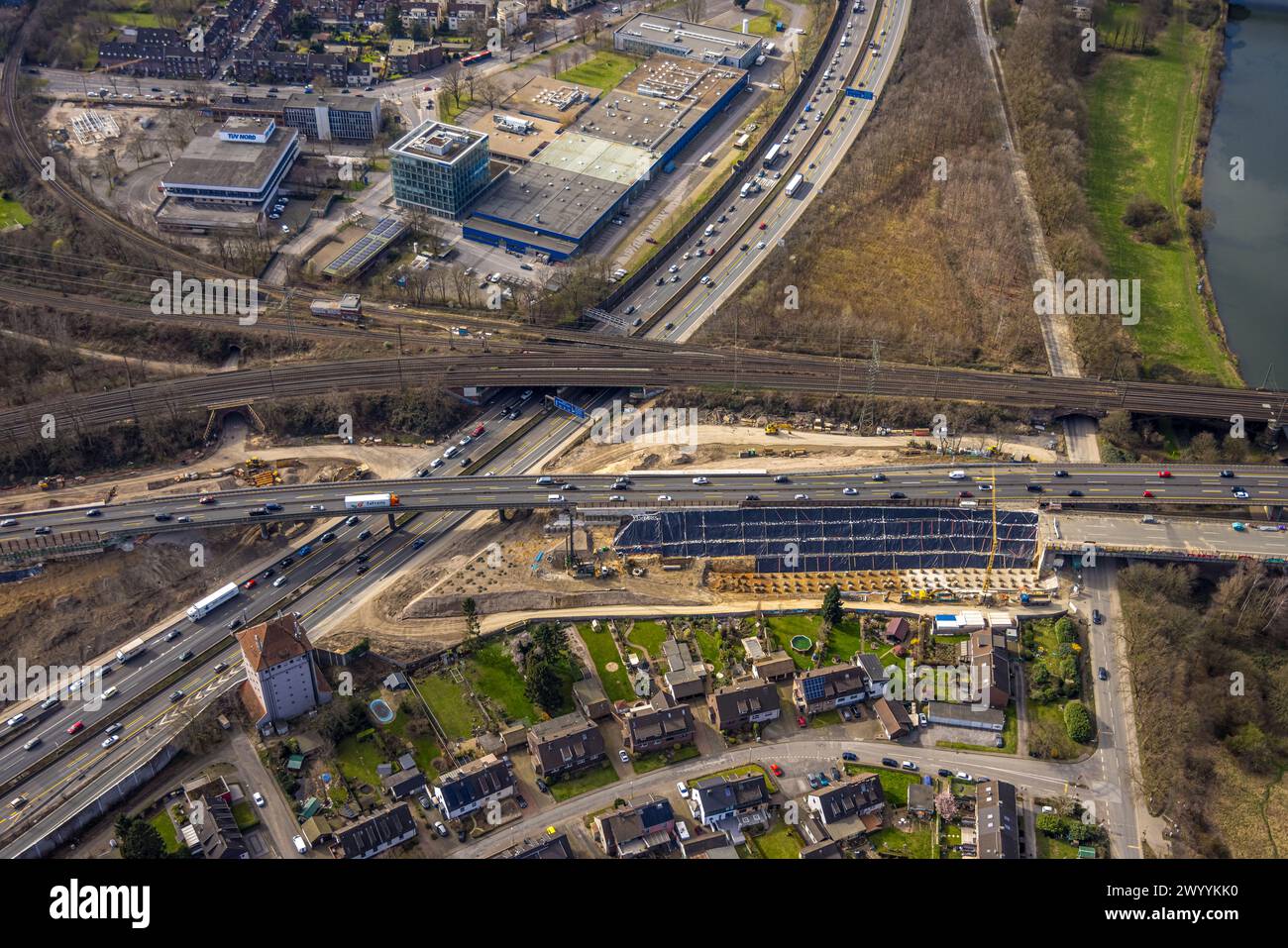 Aerial view, interchange Kaiserberg of the highways A40 and A3 with ...
