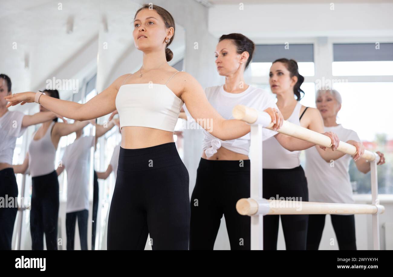 Girls in ballet class perform second position with participation of ...