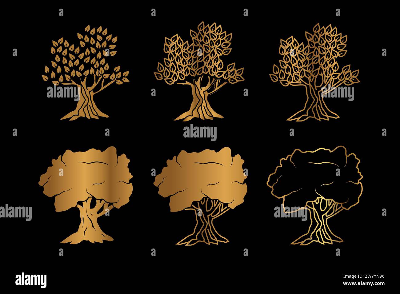 Gold Old Olive Tree Set Collection Stock Vector Image & Art - Alamy