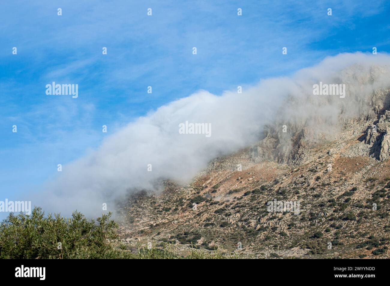 Panoramic view from road to Antequerra National Park, limestone rock ...