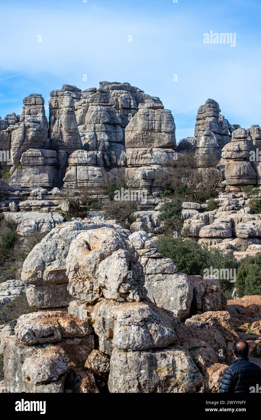 Hiking in the Torcal de Antequerra National Park, limestone rock ...