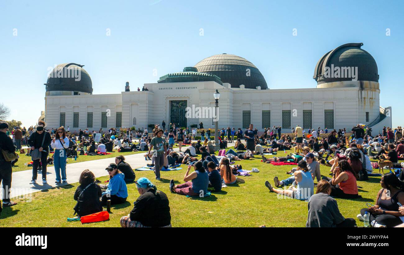People watching the 2024 solar eclipse at Griffith Observatory in ...