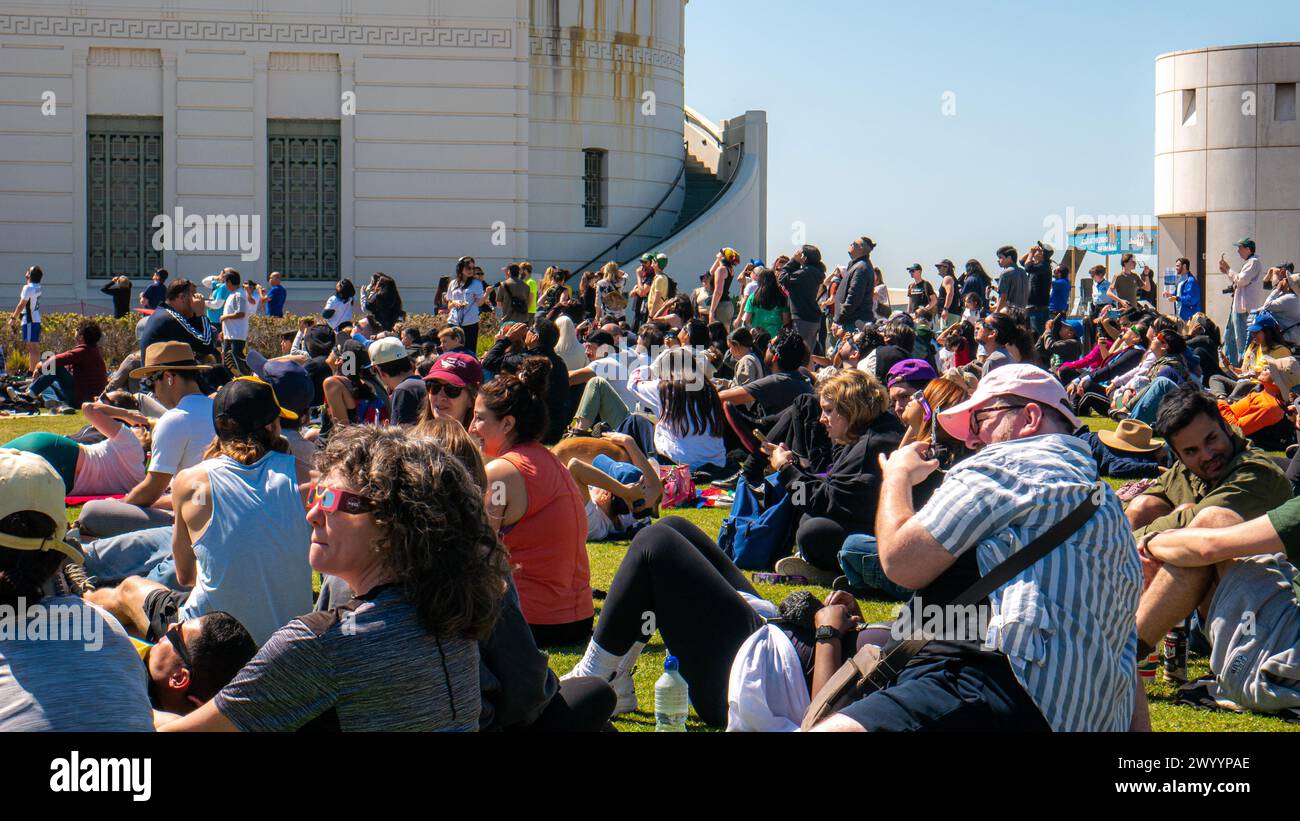 Crowds of people gathered to watch the 2024 solar eclipse in Griffith ...