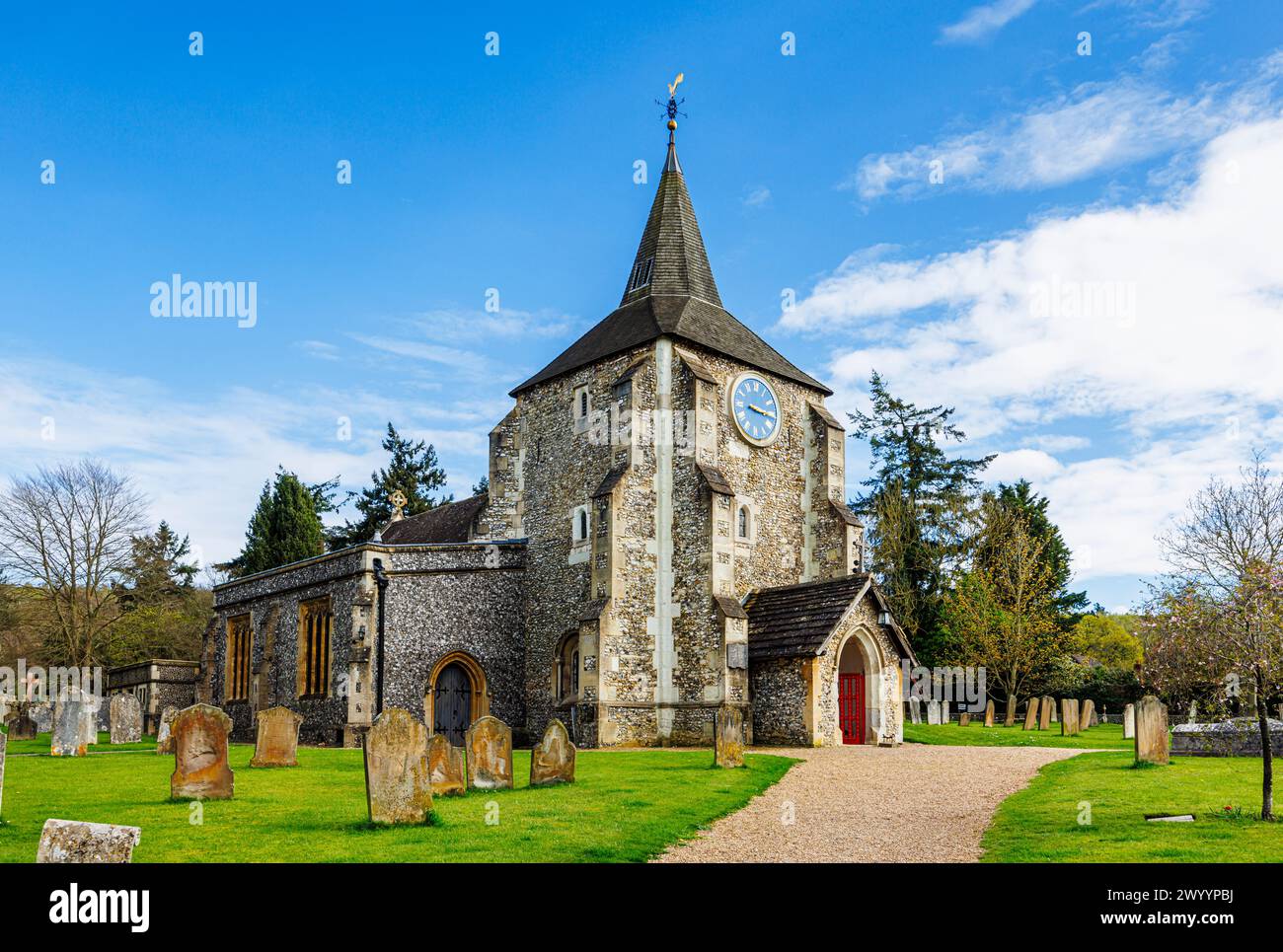 Exterior and entrance porch of medieval Grade II* listed St Michael ...