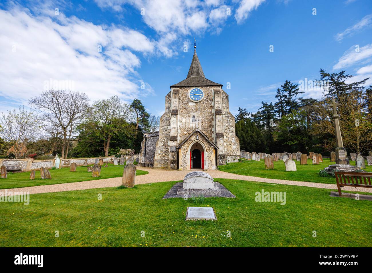 Exterior and entrance porch of medieval Grade II* listed St Michael ...