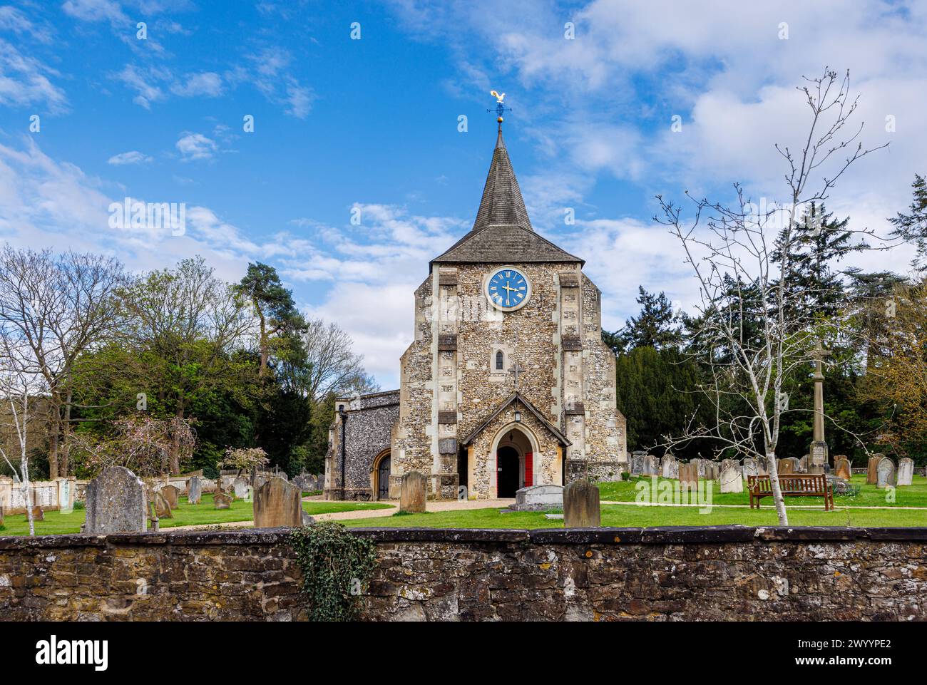 Exterior and entrance porch of medieval Grade II* listed St Michael ...