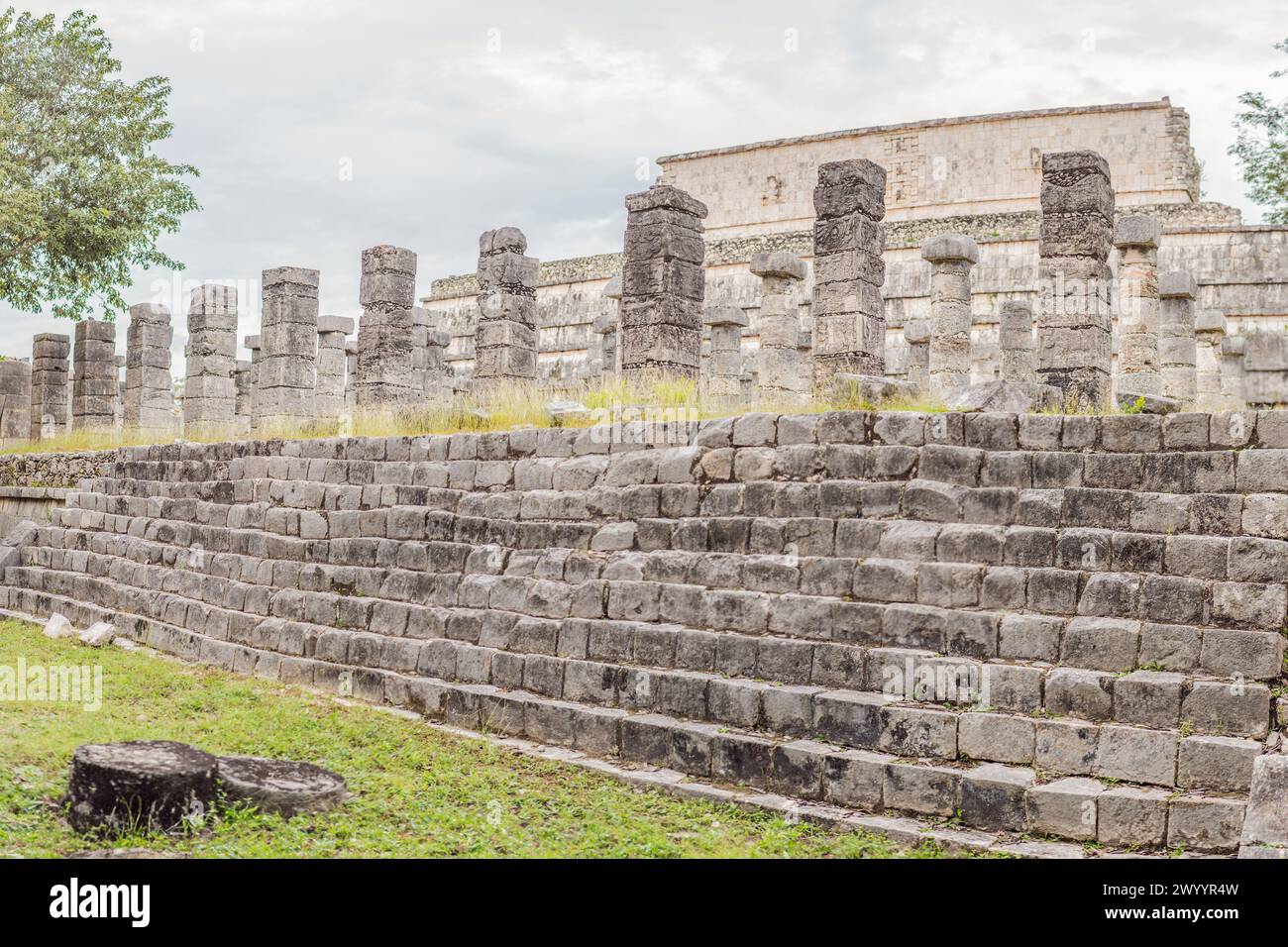 Old pyramid and temple of the castle of the Mayan architecture known as ...