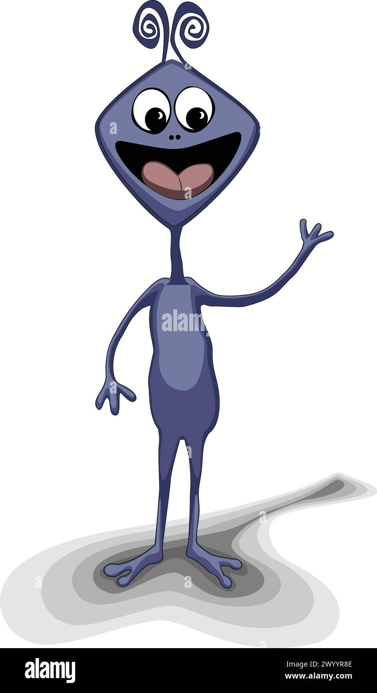 Skinny Alien Character Waves and Smiles Stock Photo - Alamy
