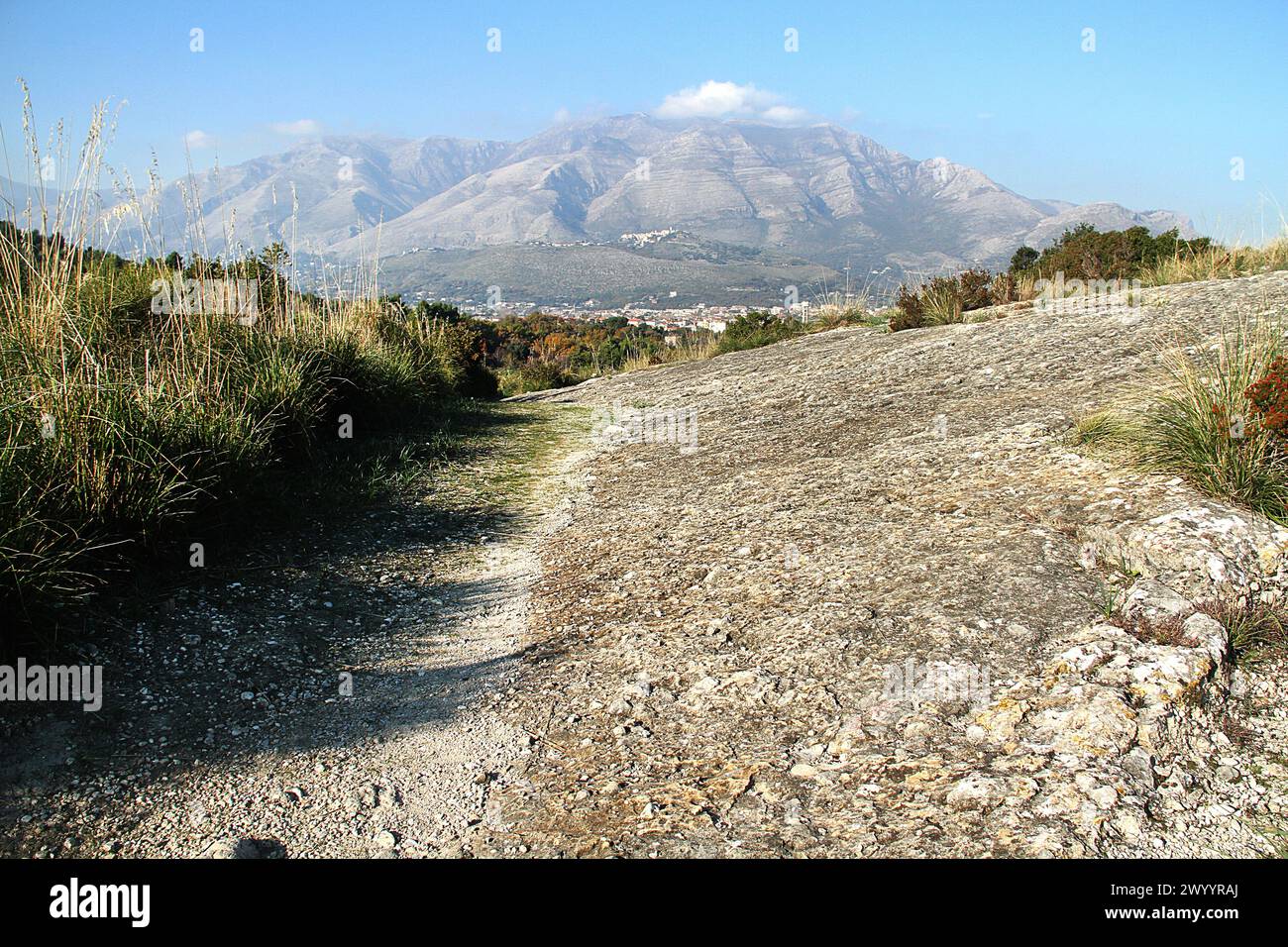 Minturno, Italy. Trail towards Torre di Scauri, with beautiful views of ...