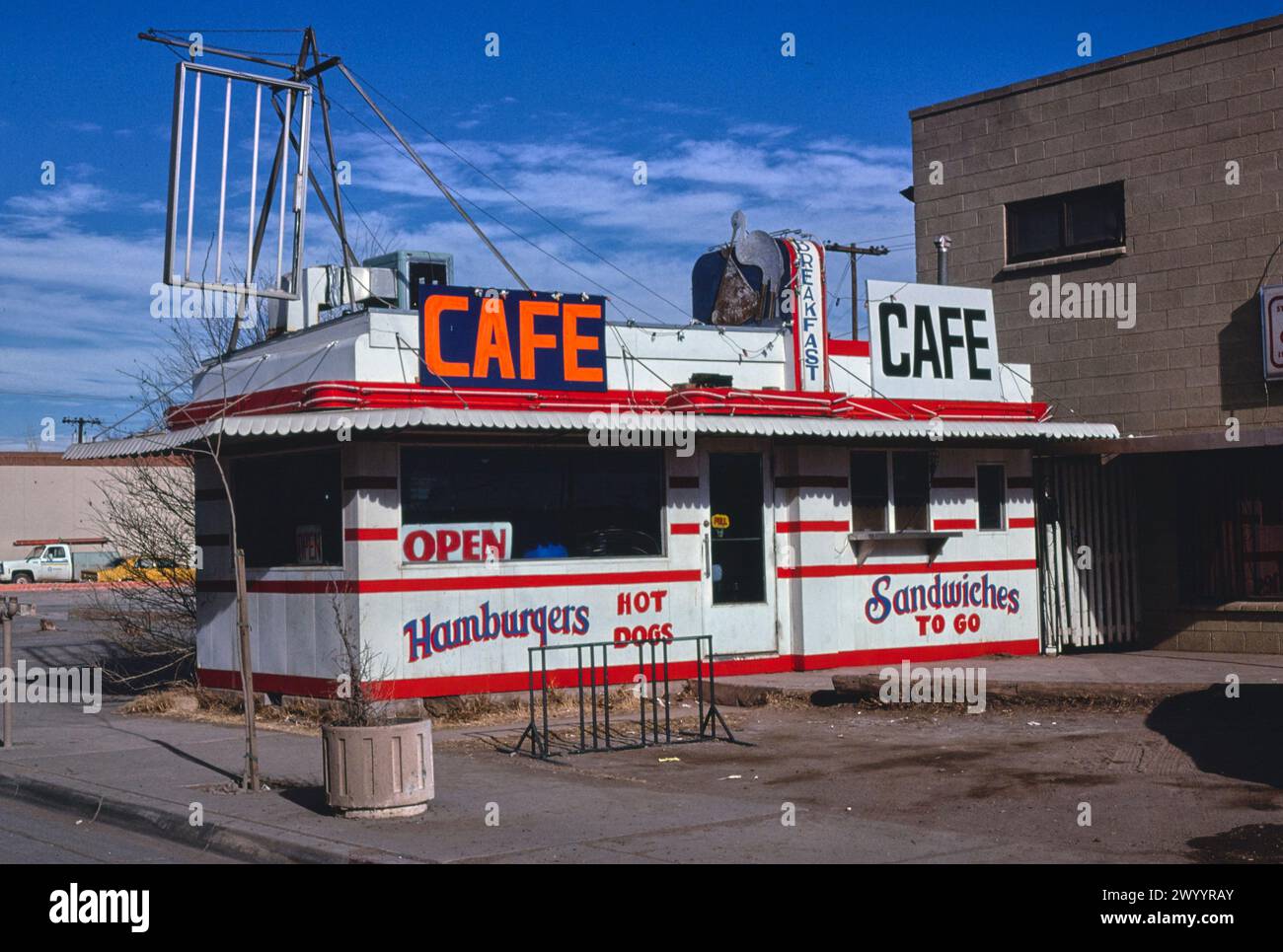 Stork Cafe, 3rd Street, Route 66, Winslow, Arizona, 1979 Stock Photo ...