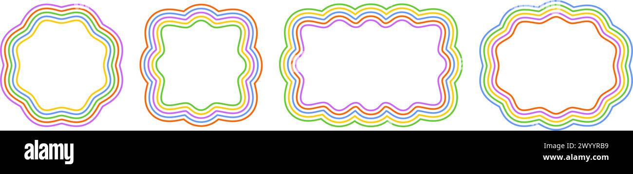Set of round, square, rectangle and oval frames with wiggly edges ...