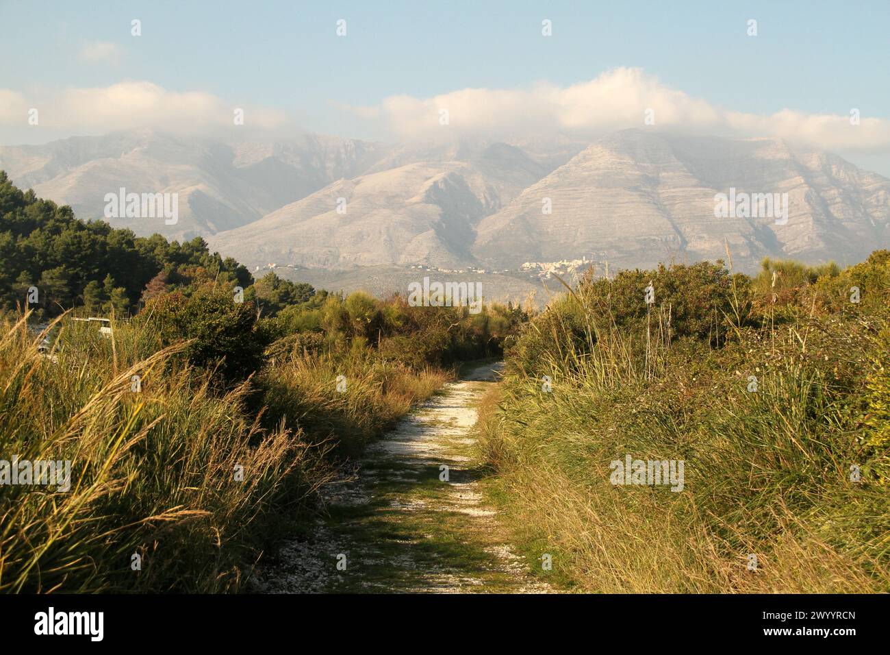Minturno, Italy. Trail towards Torre di Scauri, with beautiful views of ...