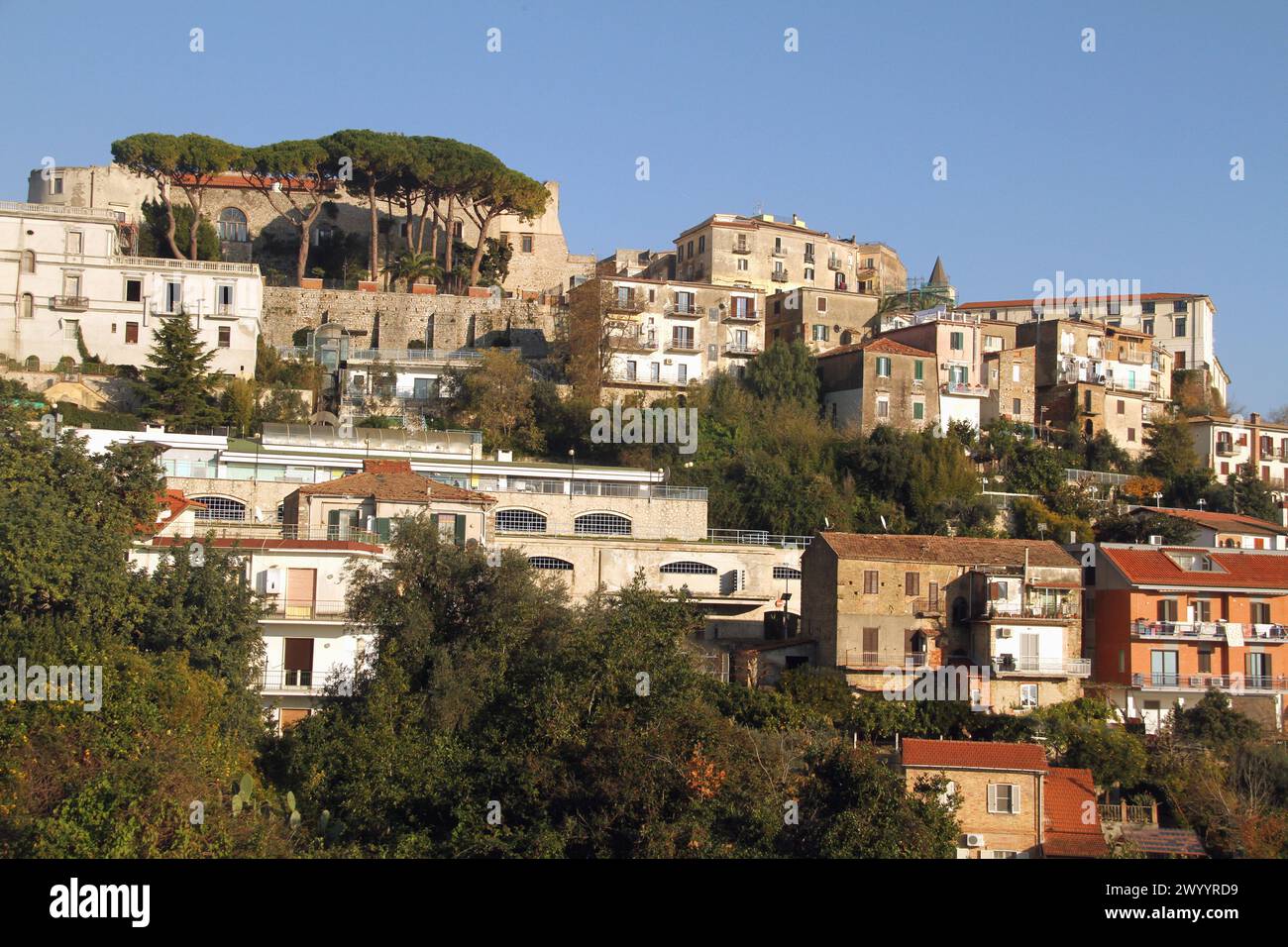 Minturno, Italy. Buildings on the hillside in the historical center ...