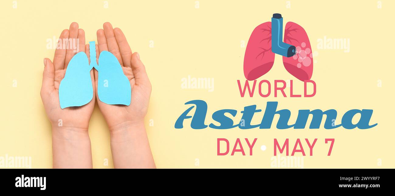 Banner for World Asthma Day with female hands holding paper lungs Stock ...