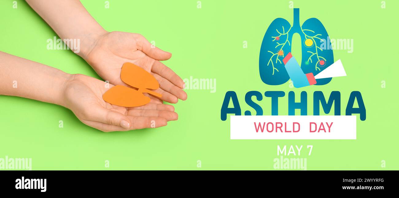 Banner for World Asthma Day with female hands holding paper lungs Stock ...