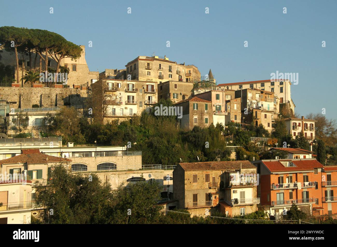 Minturno, Italy. Buildings on the hillside in the historical center ...