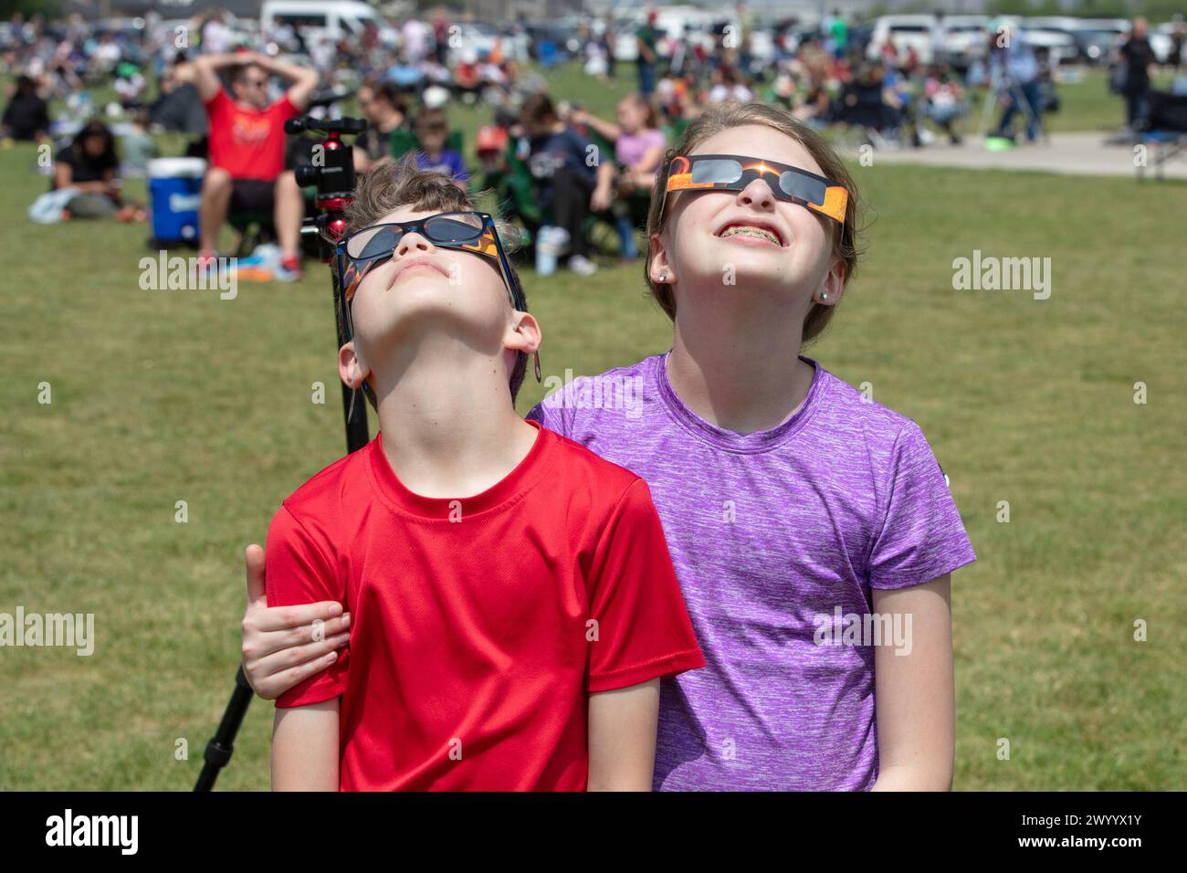 Plano, USA. 8th Apr, 2024. People watch a solar eclipse in Plano, Texas ...