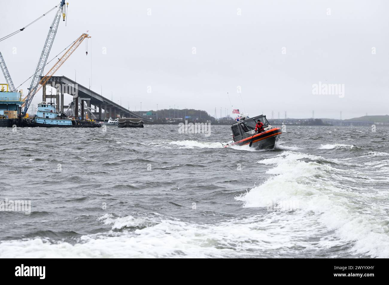 U.S. Coast Guard response boat crews enforce a safety zone, April 2 ...
