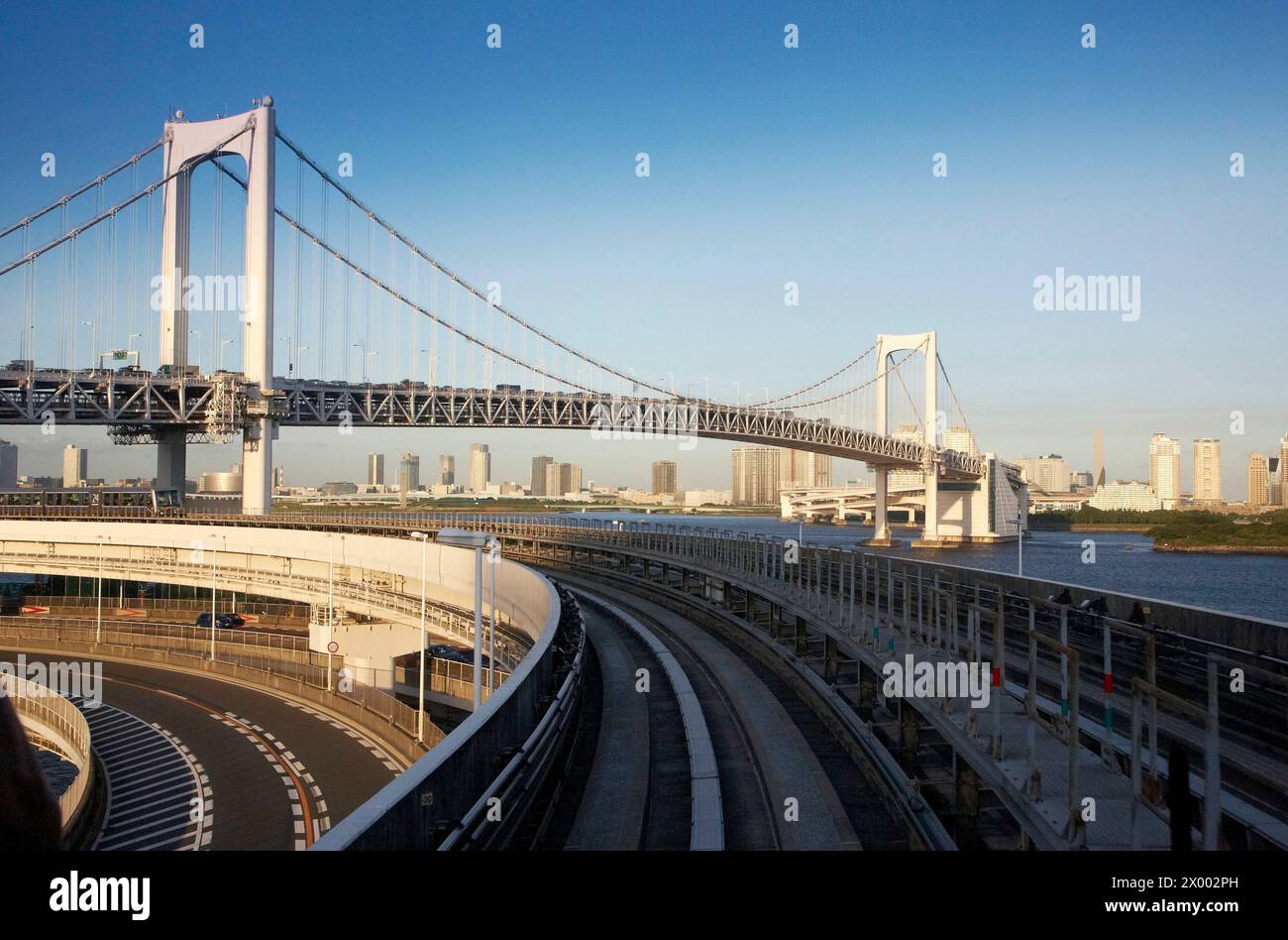 Rainbow bridge, Yurikamome line, Monorail train, Tokyo, Japan Stock ...