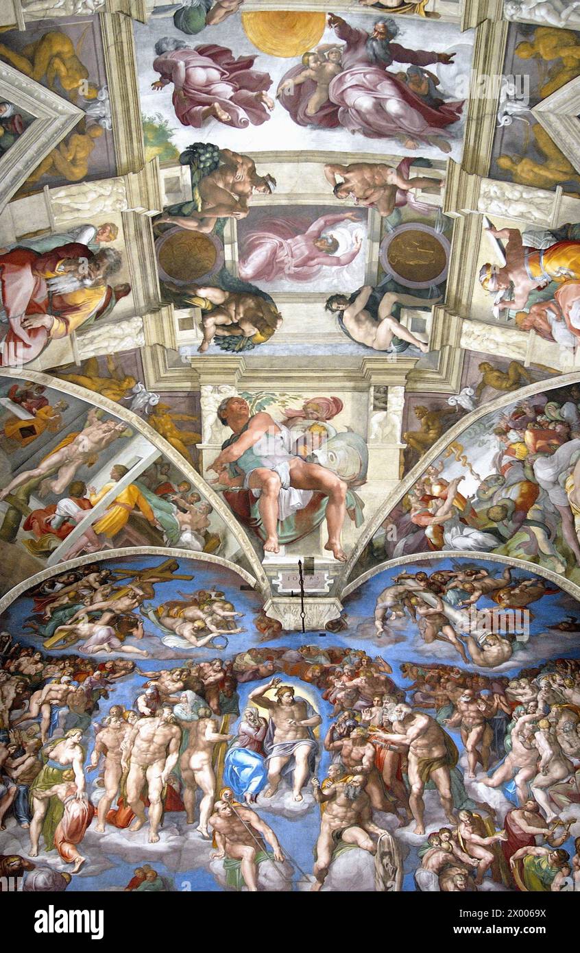 Renaissance frescoes by Michelangelo in the Sistine Chapel, Vatican Palace museums. Vatican City ...