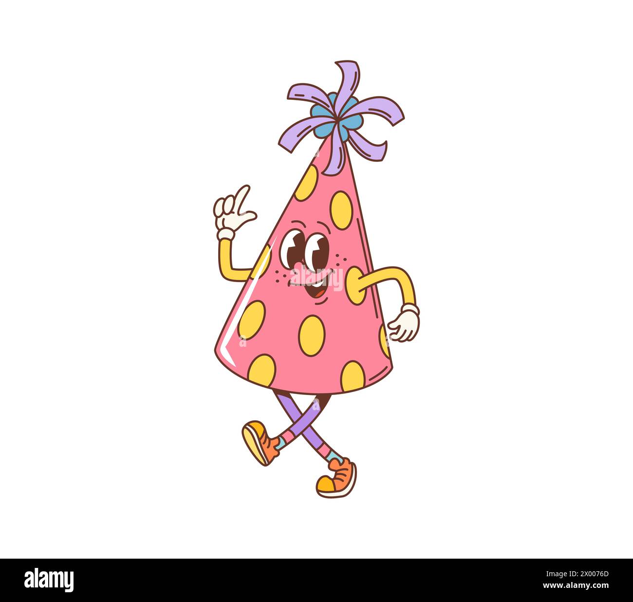 Retro cartoon groovy party hat character. Isolated vector vibrant ...