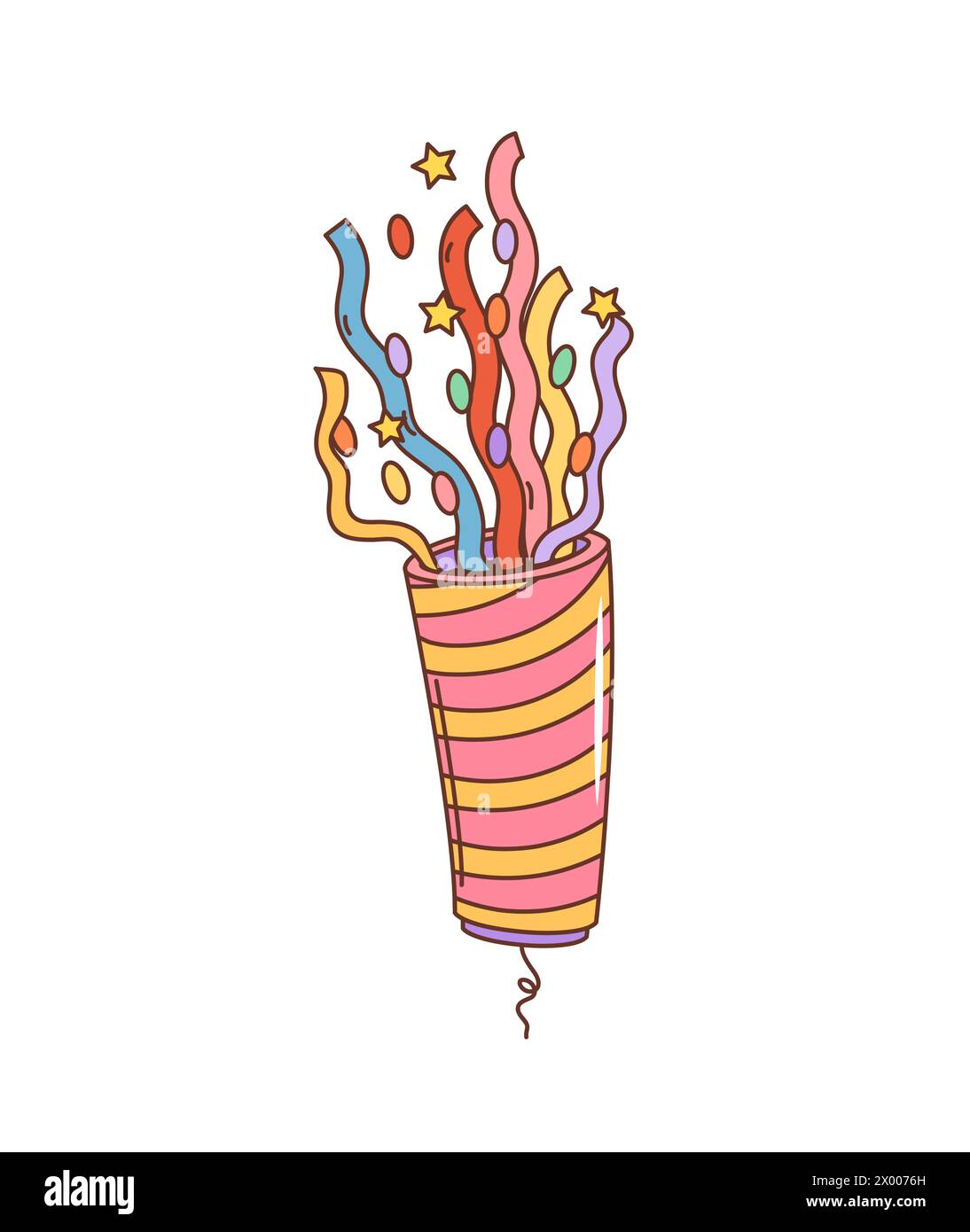 Retro cartoon groovy holiday party popper. Isolated vector vibrant ...