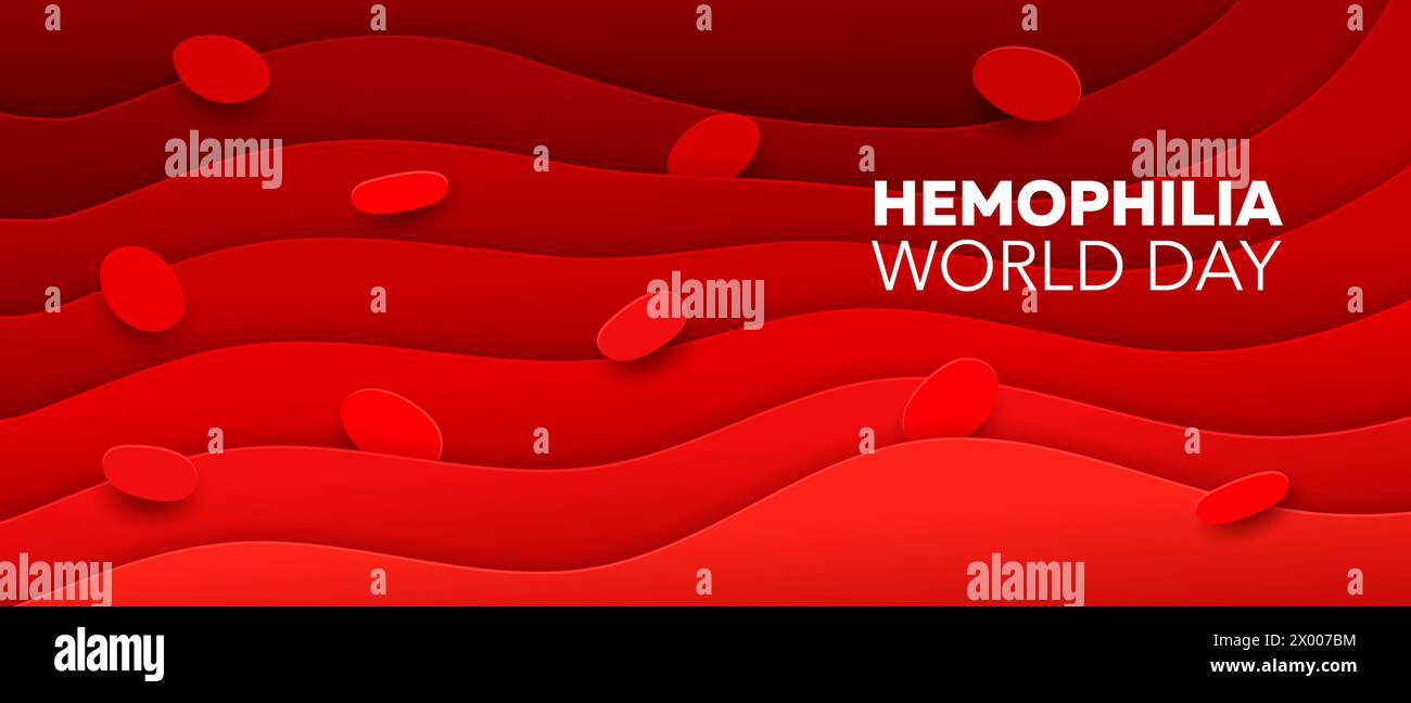 Hemophilia day, red blood paper cut banner background. 3d vector ...