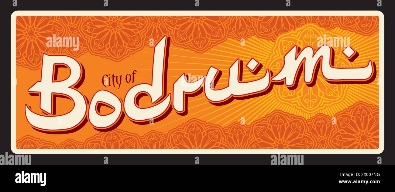 Bodrum Turkish city plate, tin sign and travel sticker, vector luggage ...