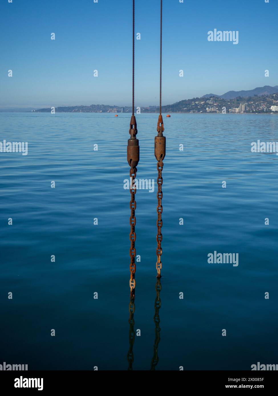 Part of a ship's crane. Rigging. Marine crane. Construction equipment ...