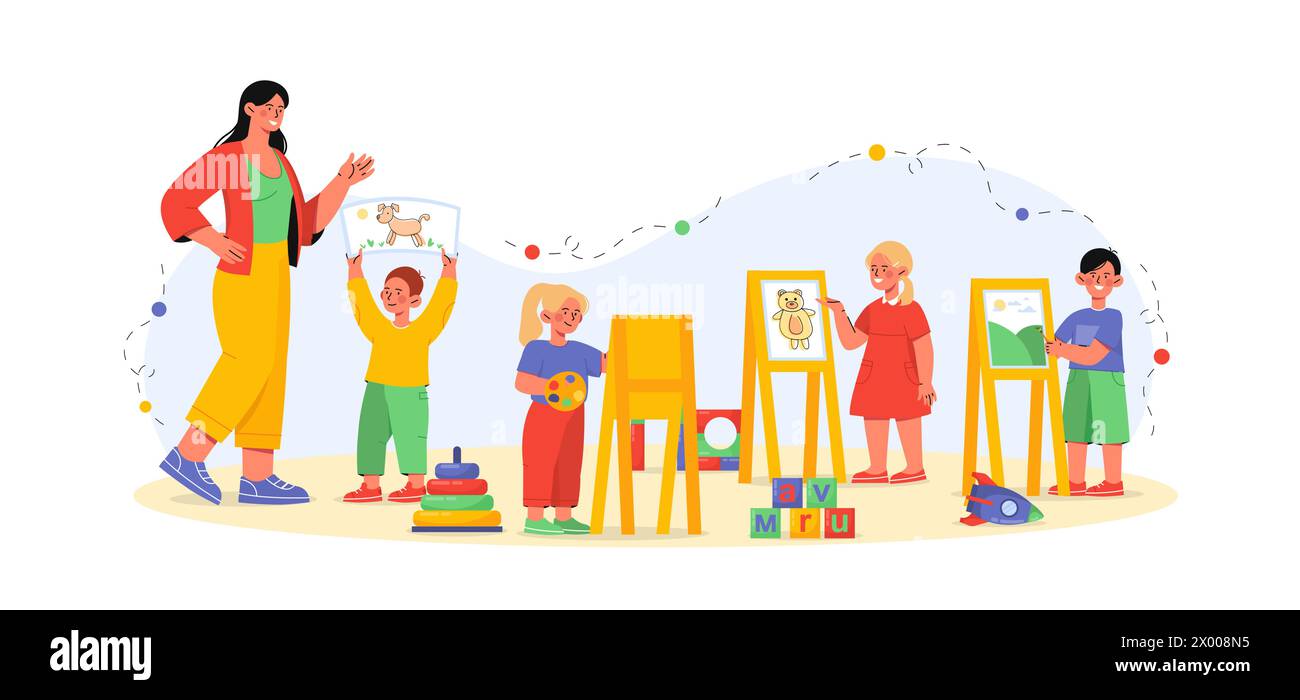 Kindergarten with kids vector concept Stock Vector Image & Art - Alamy