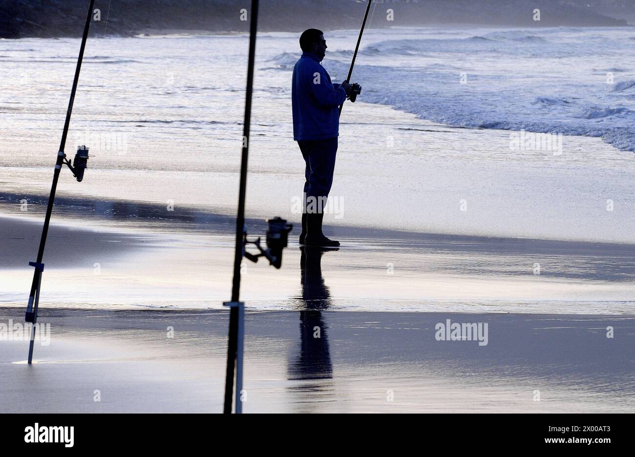 Sport fishing at beach. Hendaye, Aquitaine. France Stock Photo - Alamy
