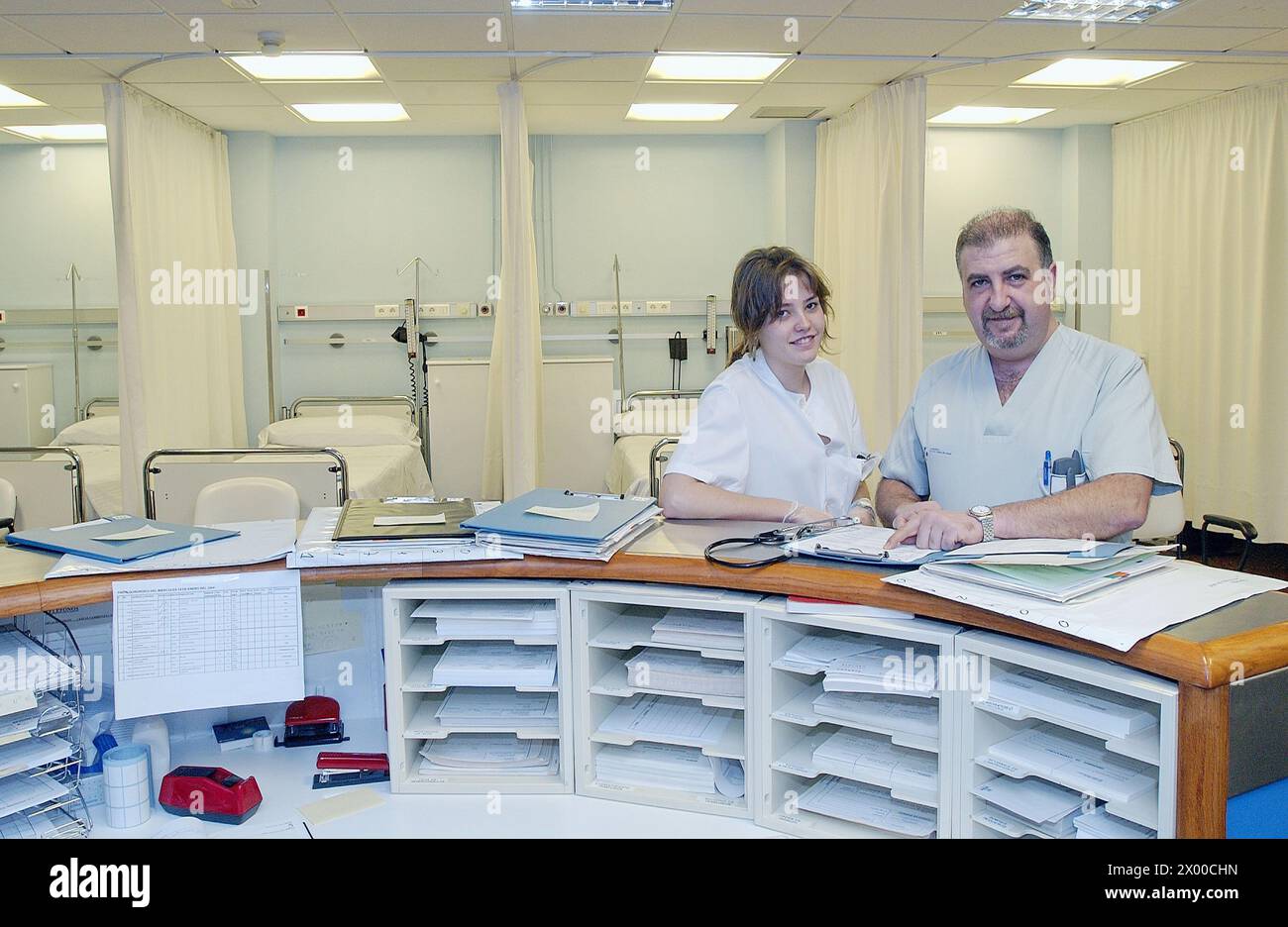 Boxes and control desk at hospital Stock Photo - Alamy