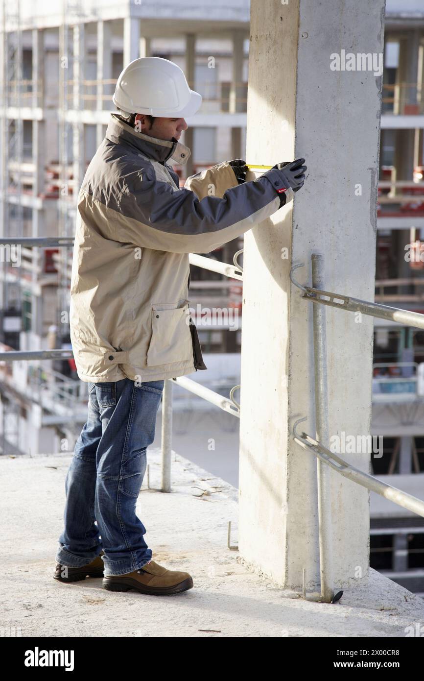 Construction worker measuring, personal protective equipment, housing ...