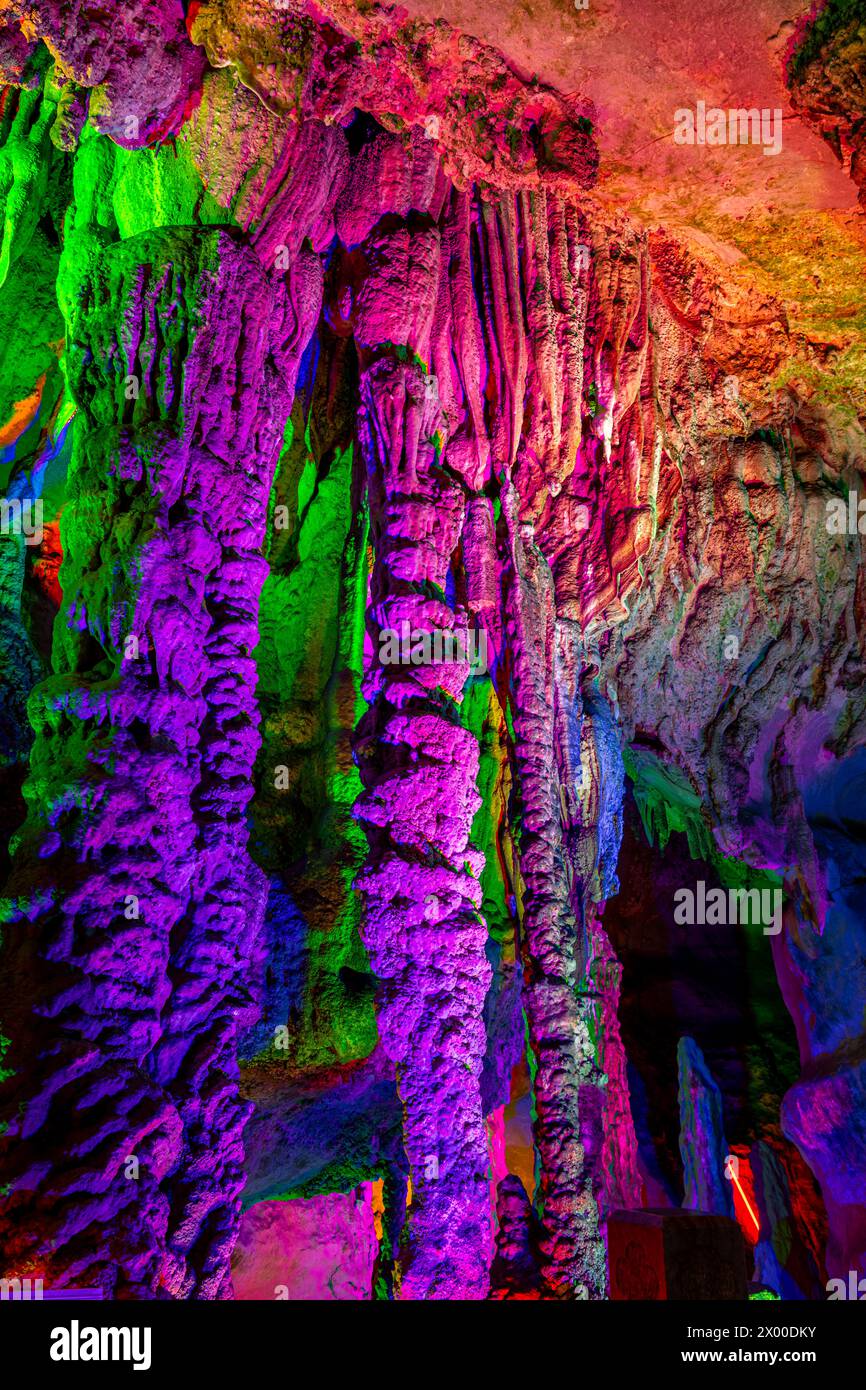 The beautifully illuminated Silver Caves displaying stalactite ...