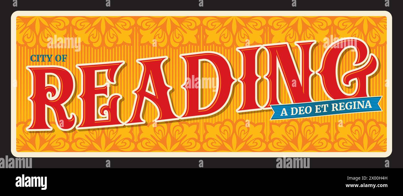 Reading town in Berkshire, England city. Vector travel plate or sticker ...