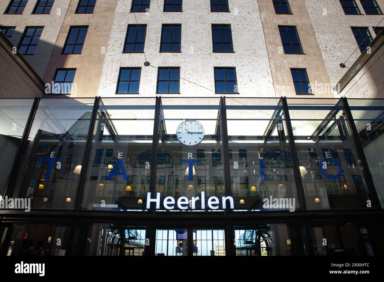 Picture of the main facade and entrance of the Heerlen train station in the netherlands. Heerlen ...