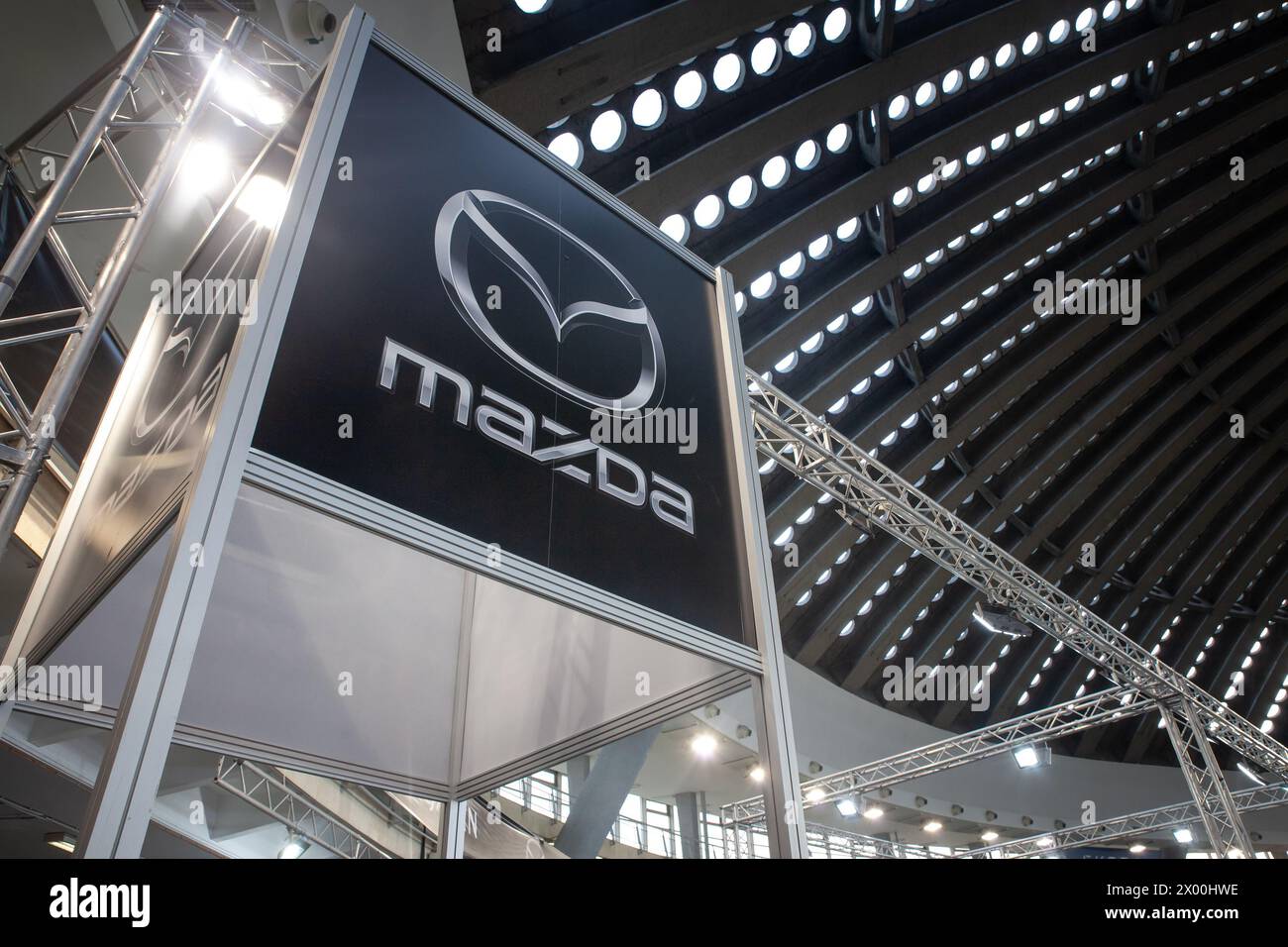 Picture of a sign with the logo of Mazda on their main store for ...