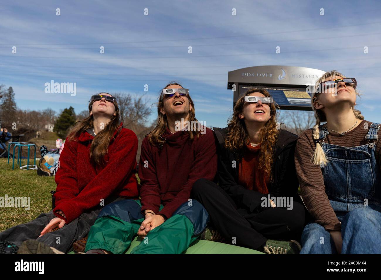 Plattsburgh, USA. 8th Apr, 2024. People watch a solar eclipse at ...