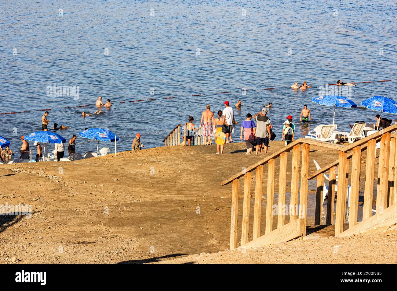 Swimming in the Dead Sea at Kalia Beach near Kalya, Israel Stock Photo ...